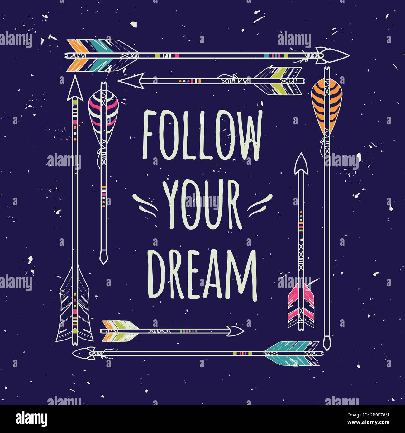 Vector abstract ethnic frame with arrows and typographic text "Follow ...