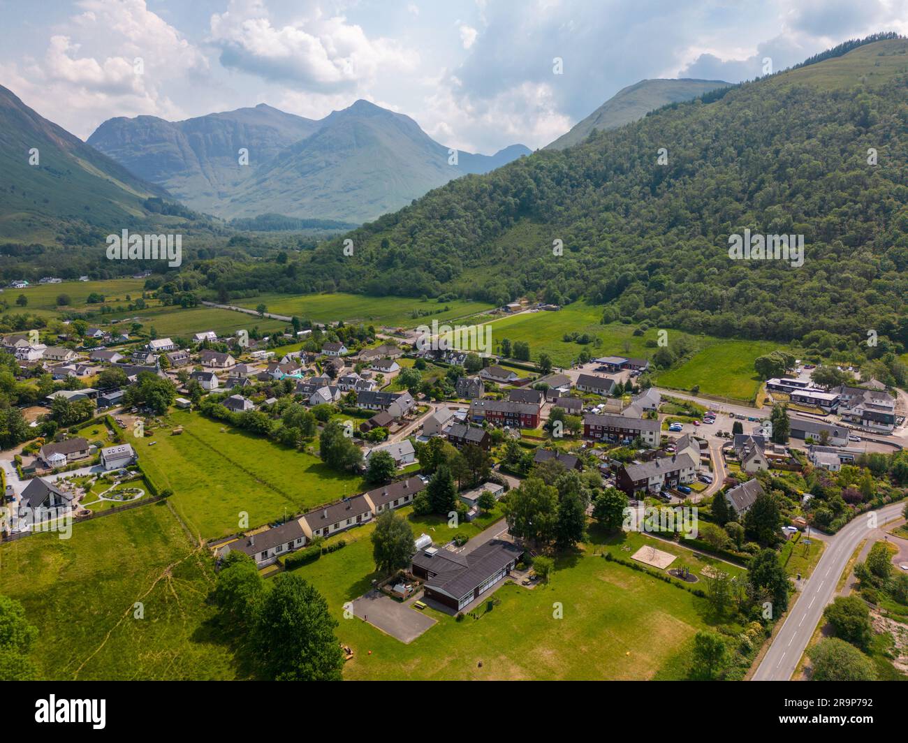 Aerial drone photo of the small village Glencoe. Glencoe is located ...