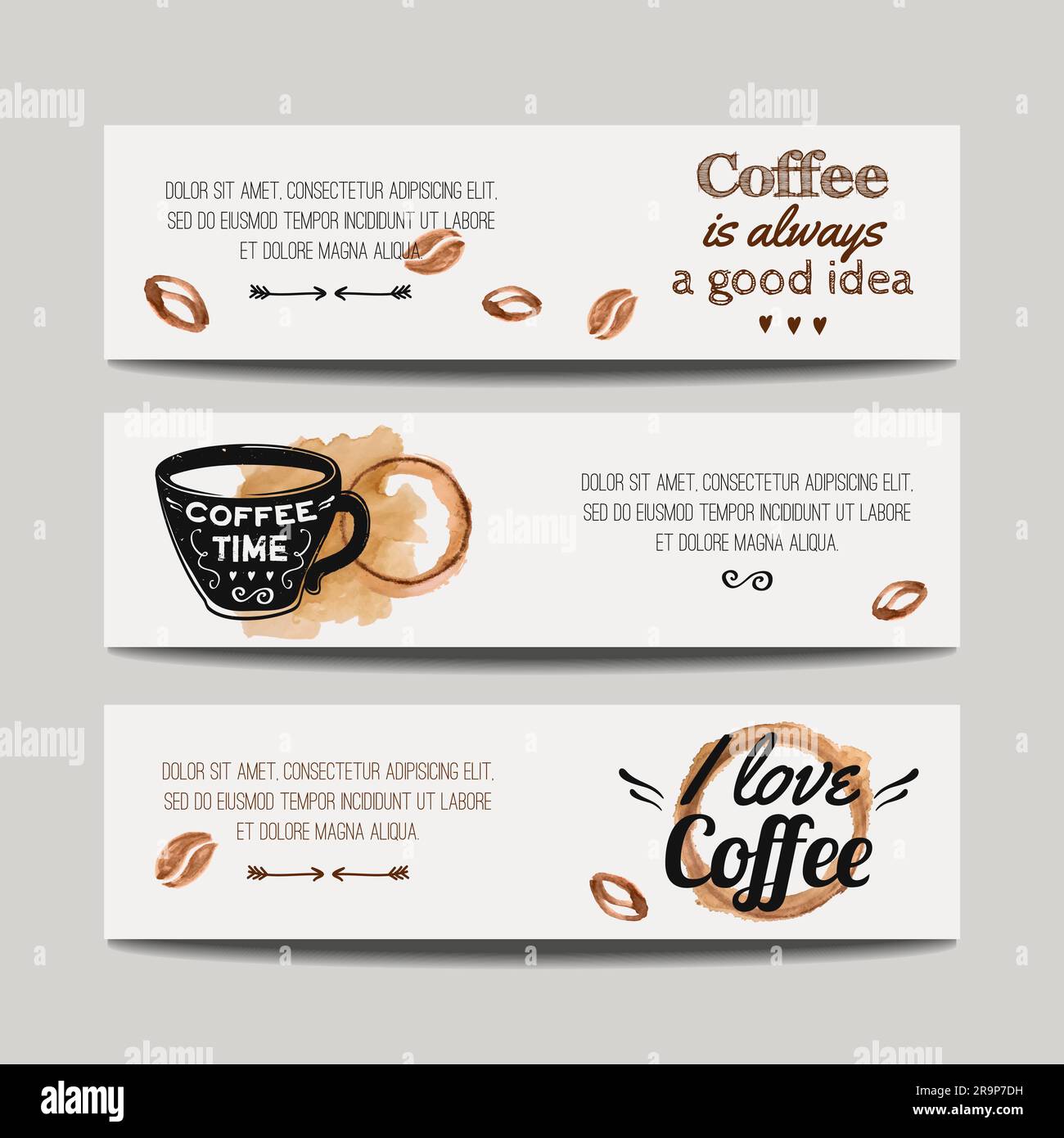 Vector set of modern banners with coffee backgrounds. Trendy hipster ...