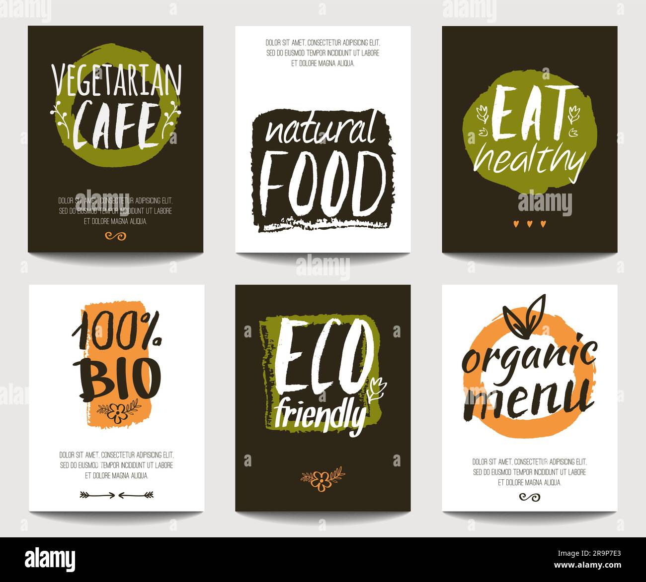 Vector set with eco friendly and organic food templates. Trendy ...