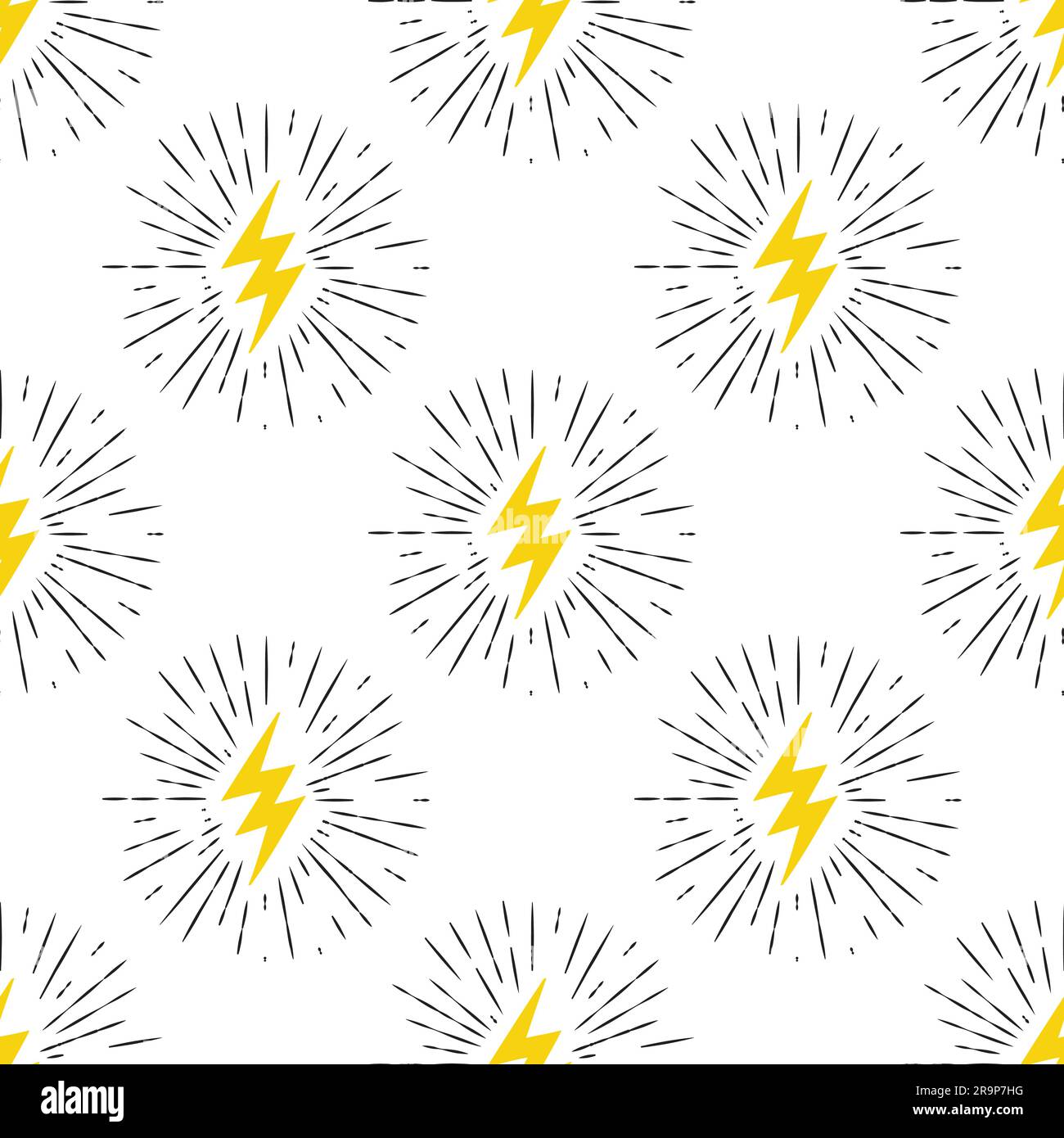 Vector seamless pattern with yellow lightning bolt signs with sunburst ...