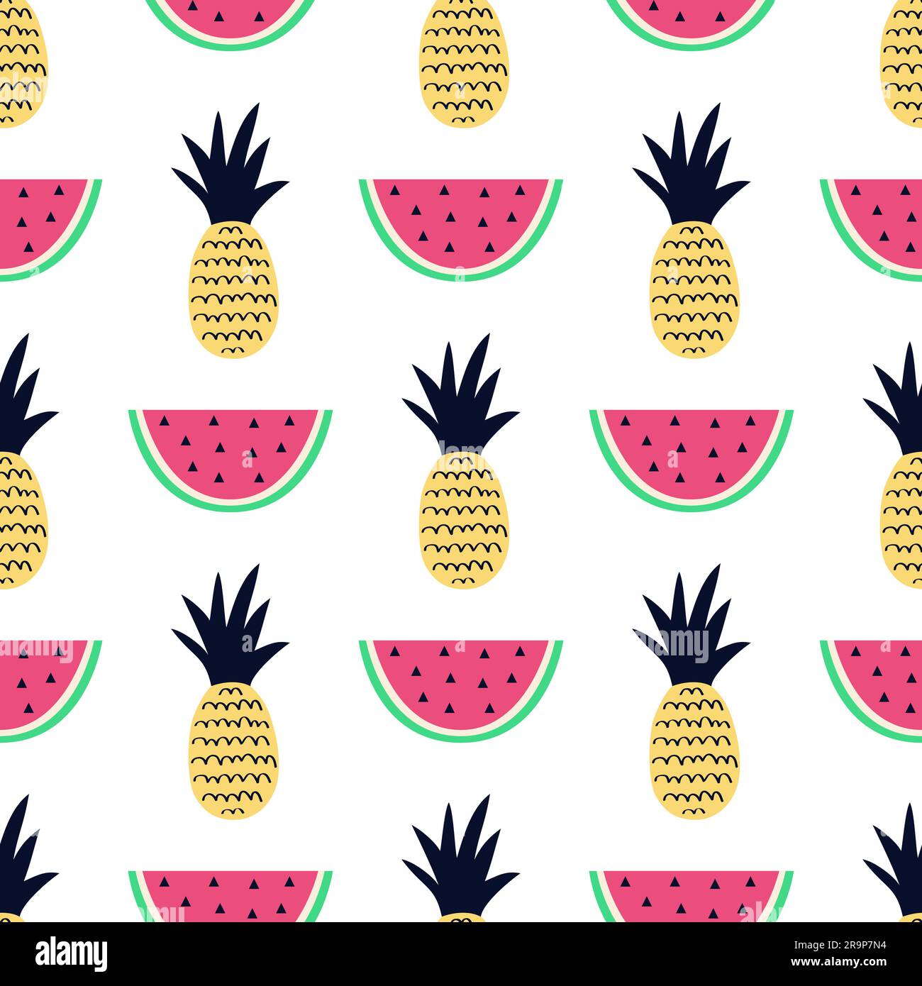 Vector seamless pattern with pineapple and watermelon. Cute summer ...