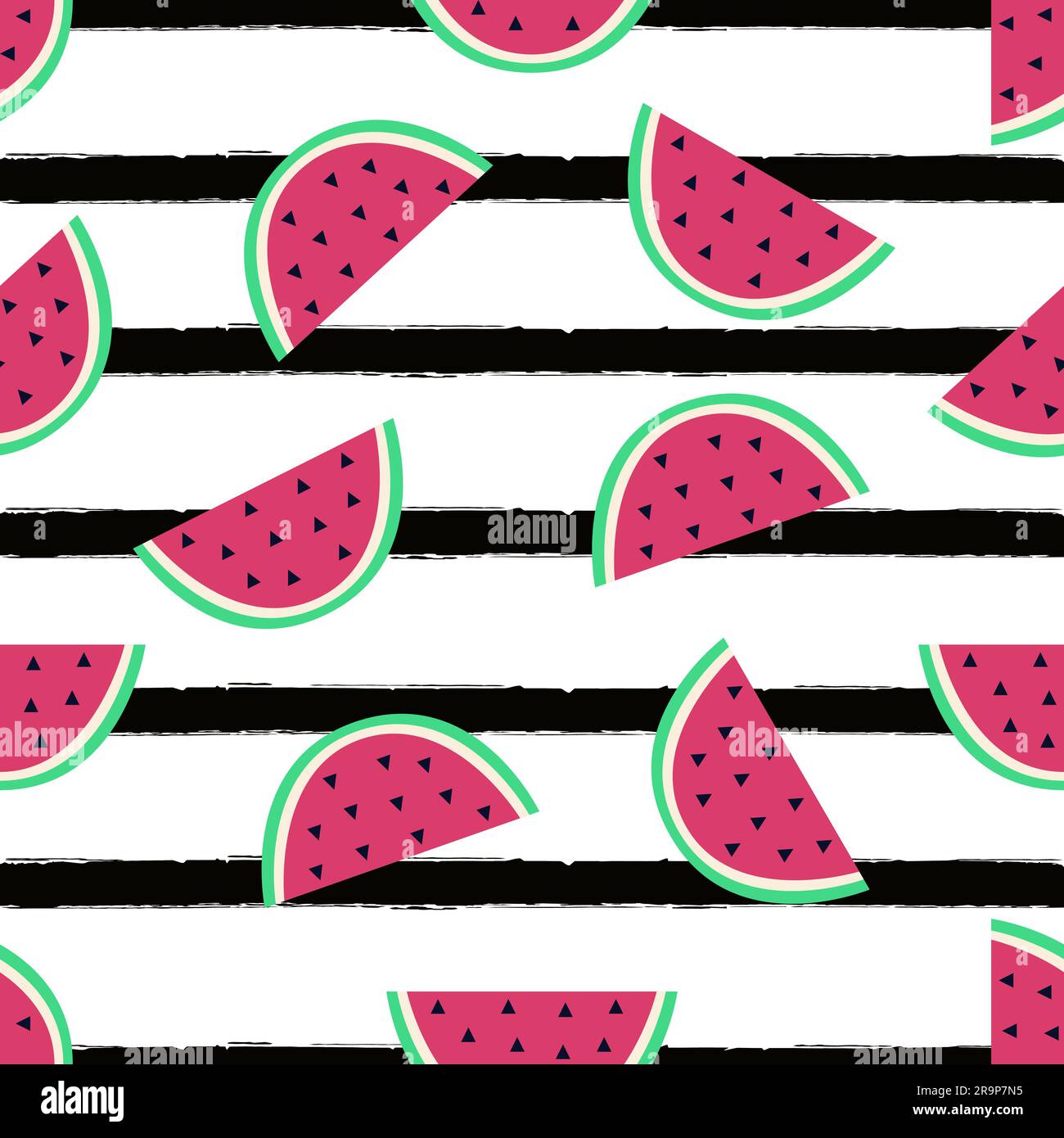 Vector seamless pattern with watermelon and black stripes. Cute summer ...