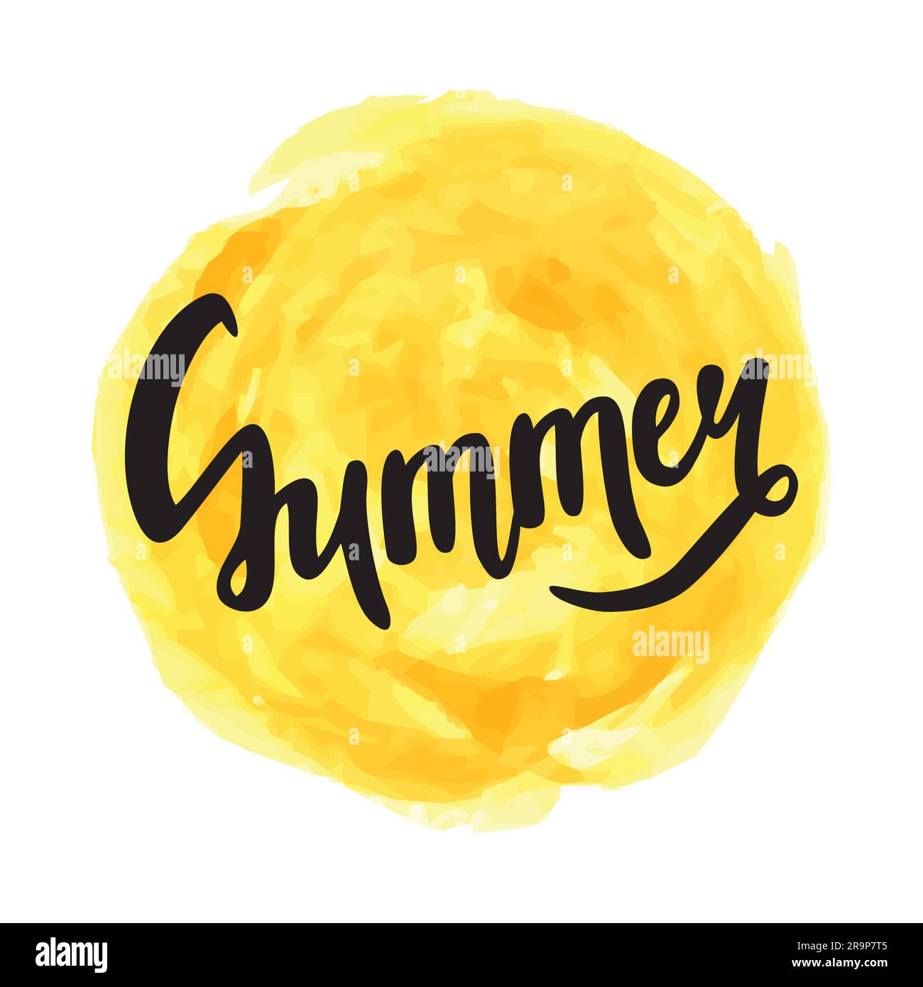 Vector illustration with "Summer" lettering and watercolor sun Stock ...