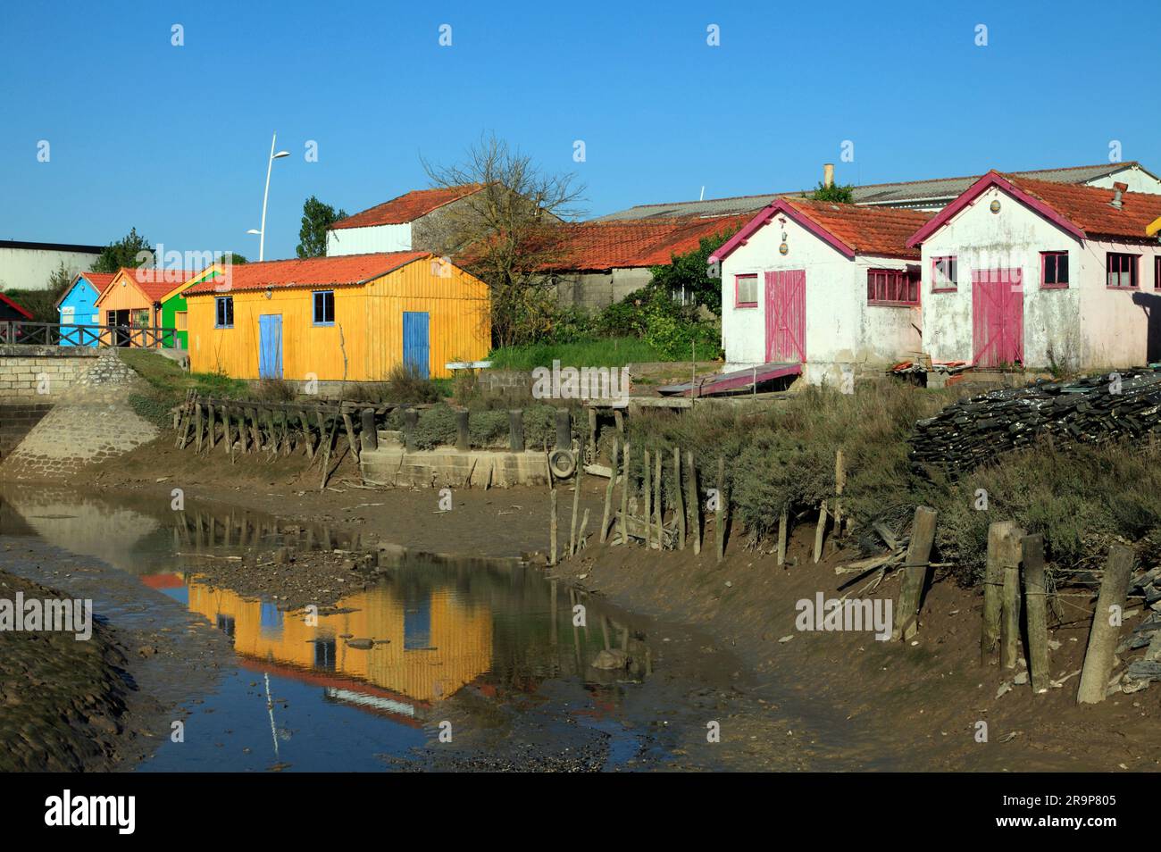 Decorated oyster huts. The Chateau d'Oleron. Charente-Maritime, France ...