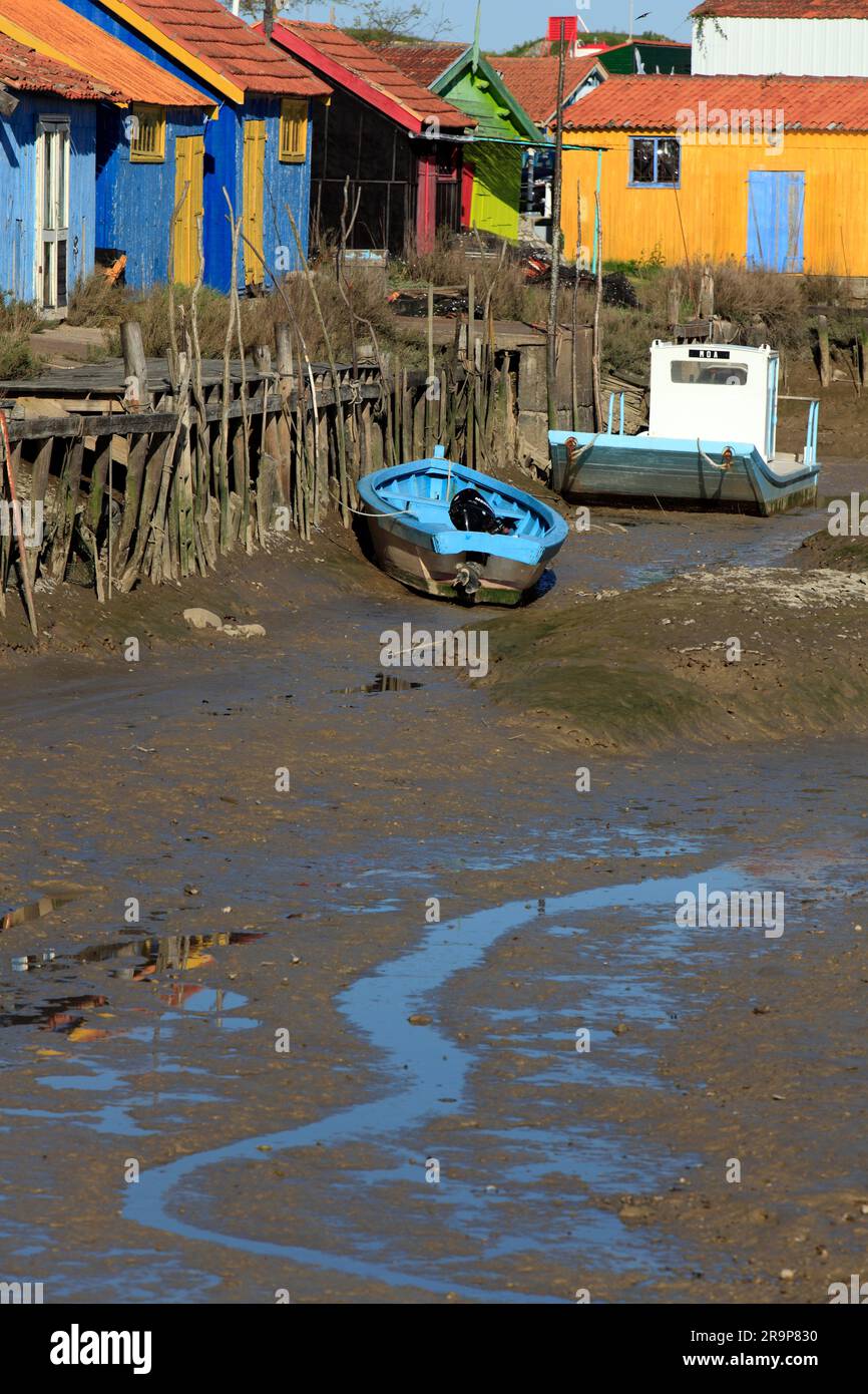 Decorated oyster huts. The Chateau d'Oleron. Charente-Maritime, France ...