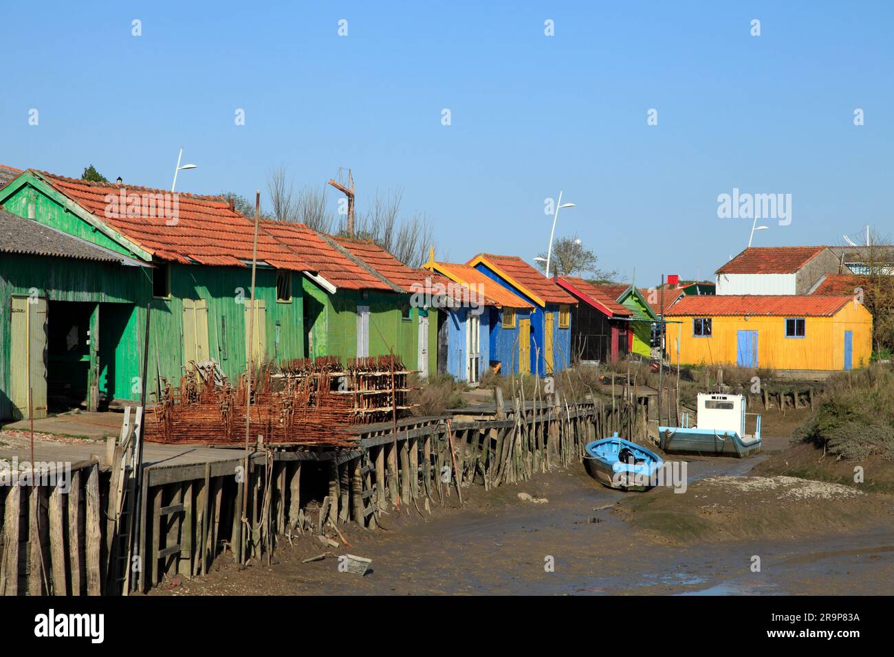 Decorated oyster huts. The Chateau d'Oleron. Charente-Maritime, France ...