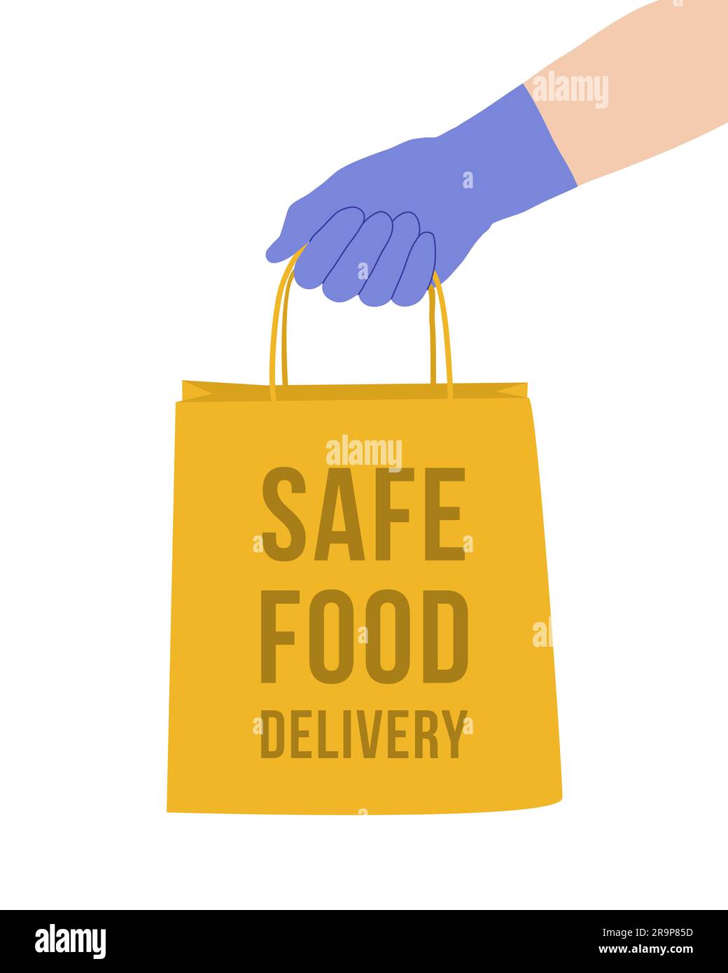 Vector illustration with couriers hand in blue protective glove holding ... Vector illustration with couriers hand in blue protective glove holding ...