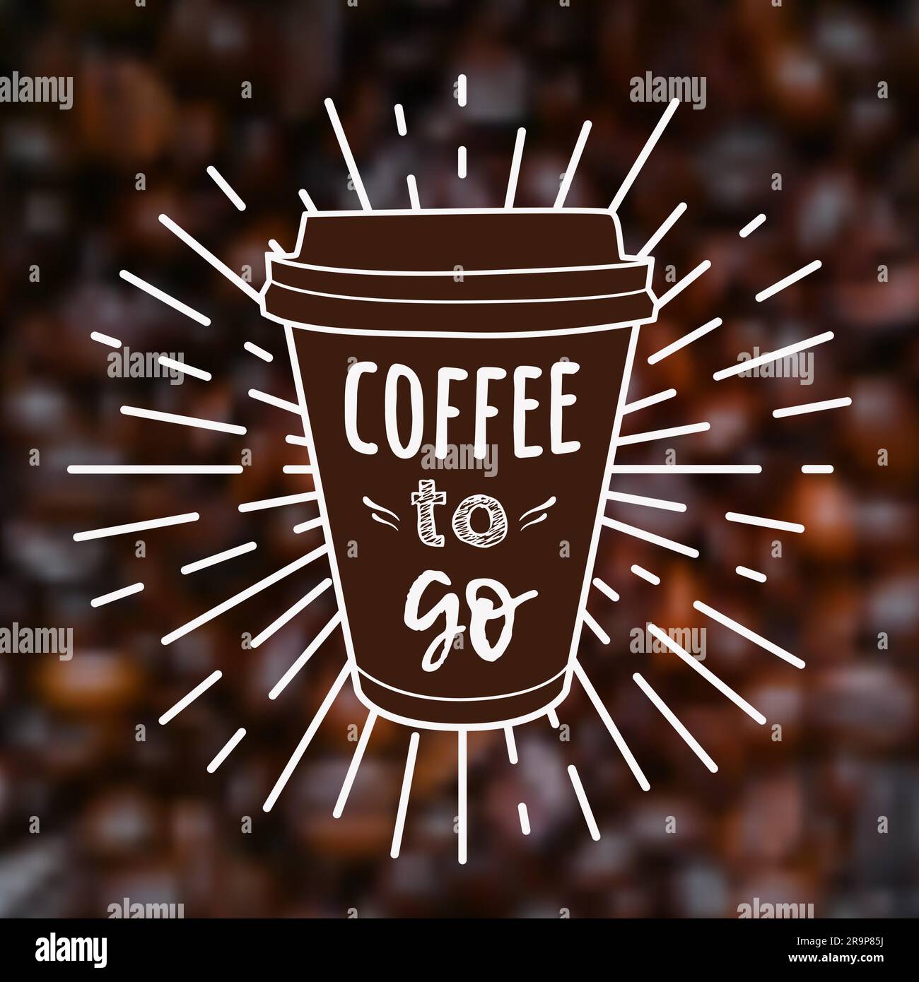 Vector Coffee To Go illustration on blurred unfocused background with ...