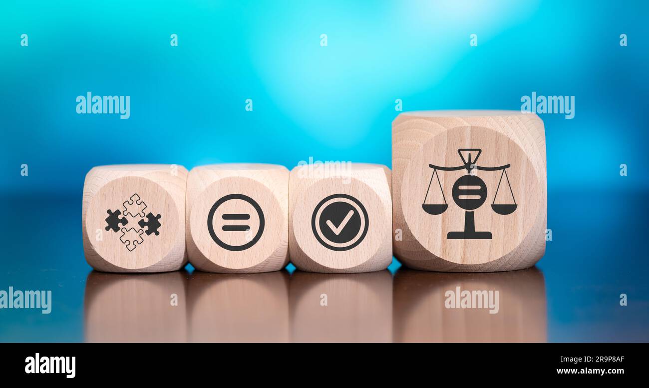 Wooden blocks with symbol of equality concept on blue background Stock ...