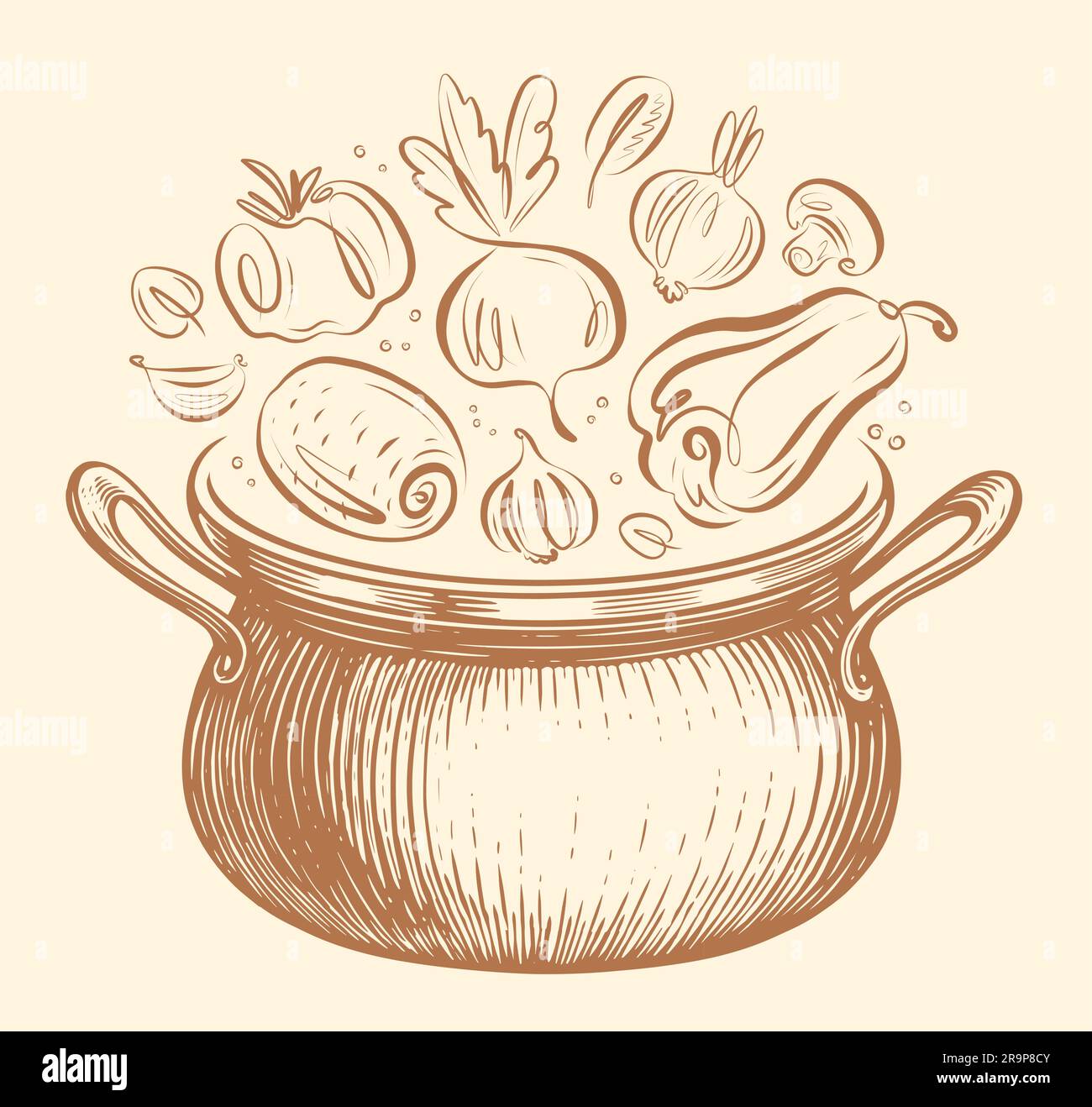 Food cooking ingredients in saucepan. Sketch vector illustration Stock ...