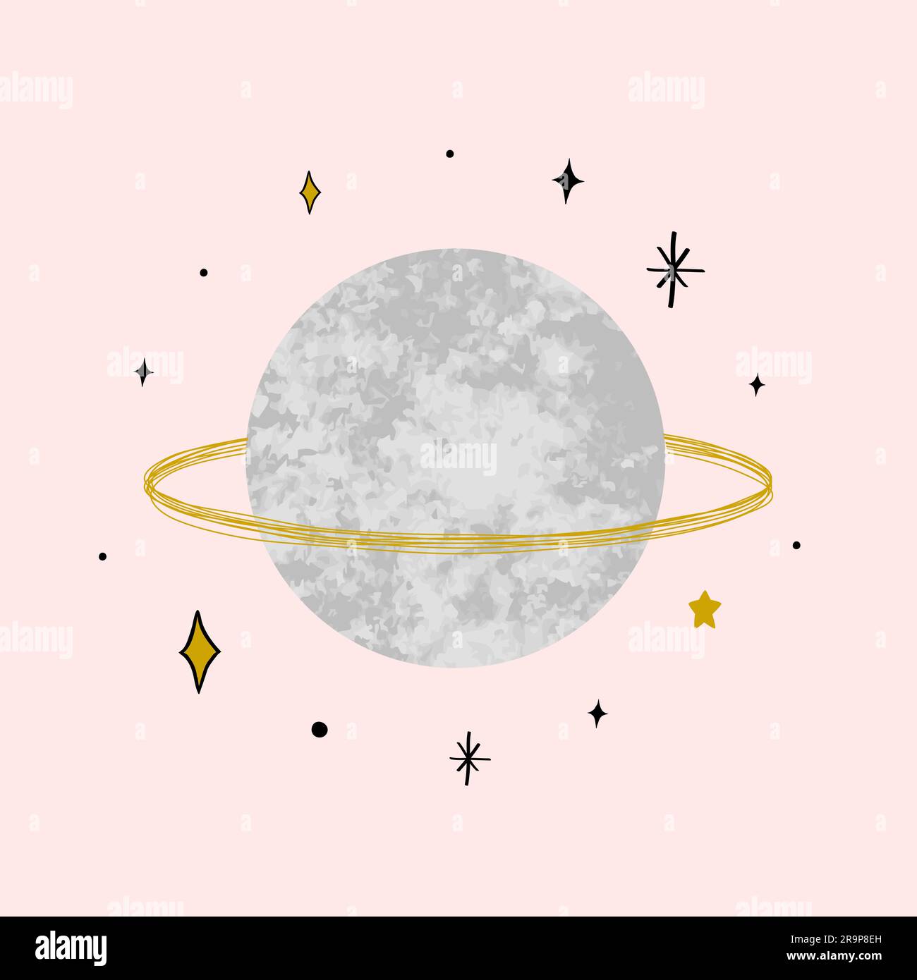 Vector Illustration With Saturn With Marble Texture Trendy Cosmic