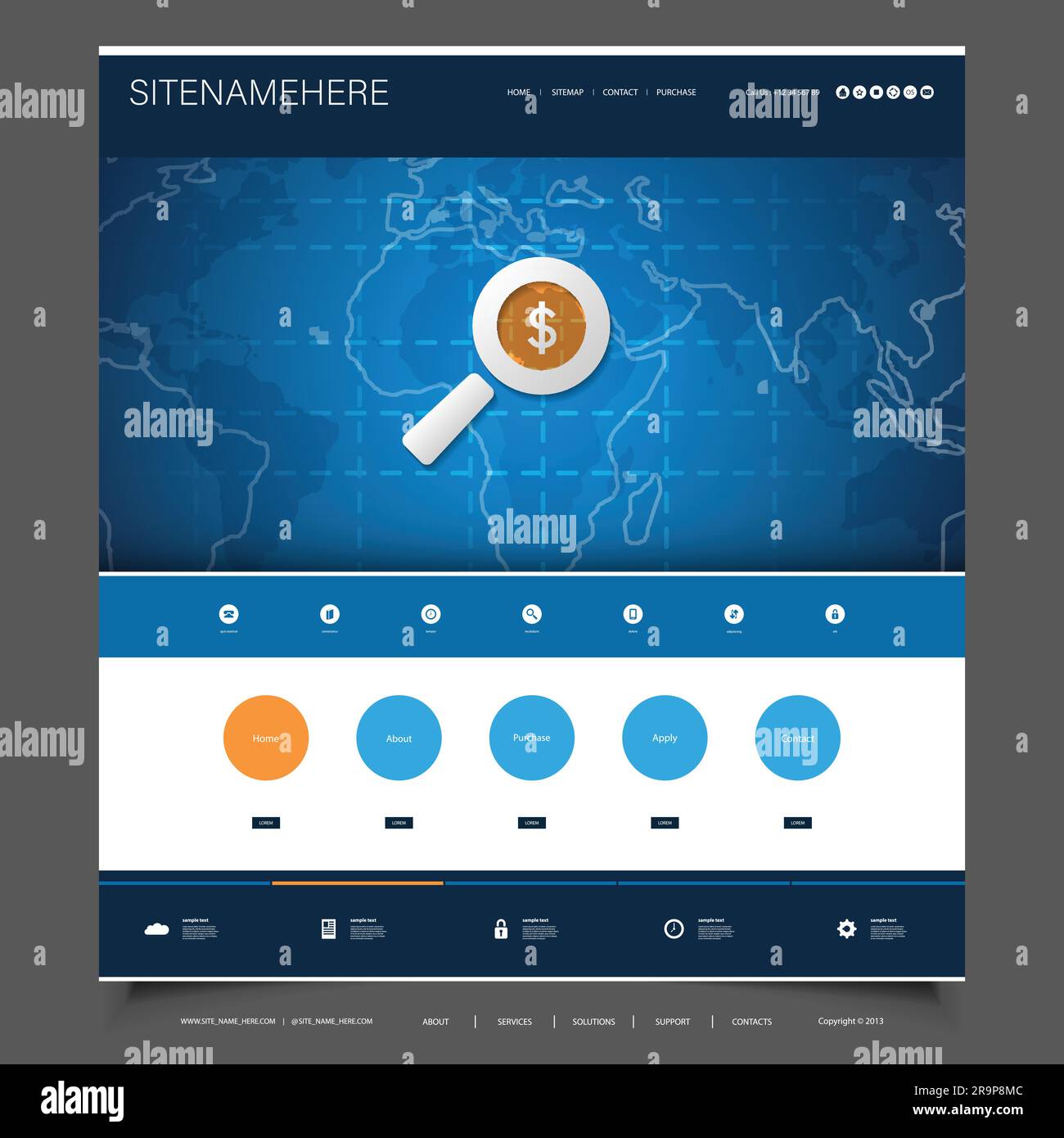 Blue Modern Flat Style Website Template Design - Global Business ...