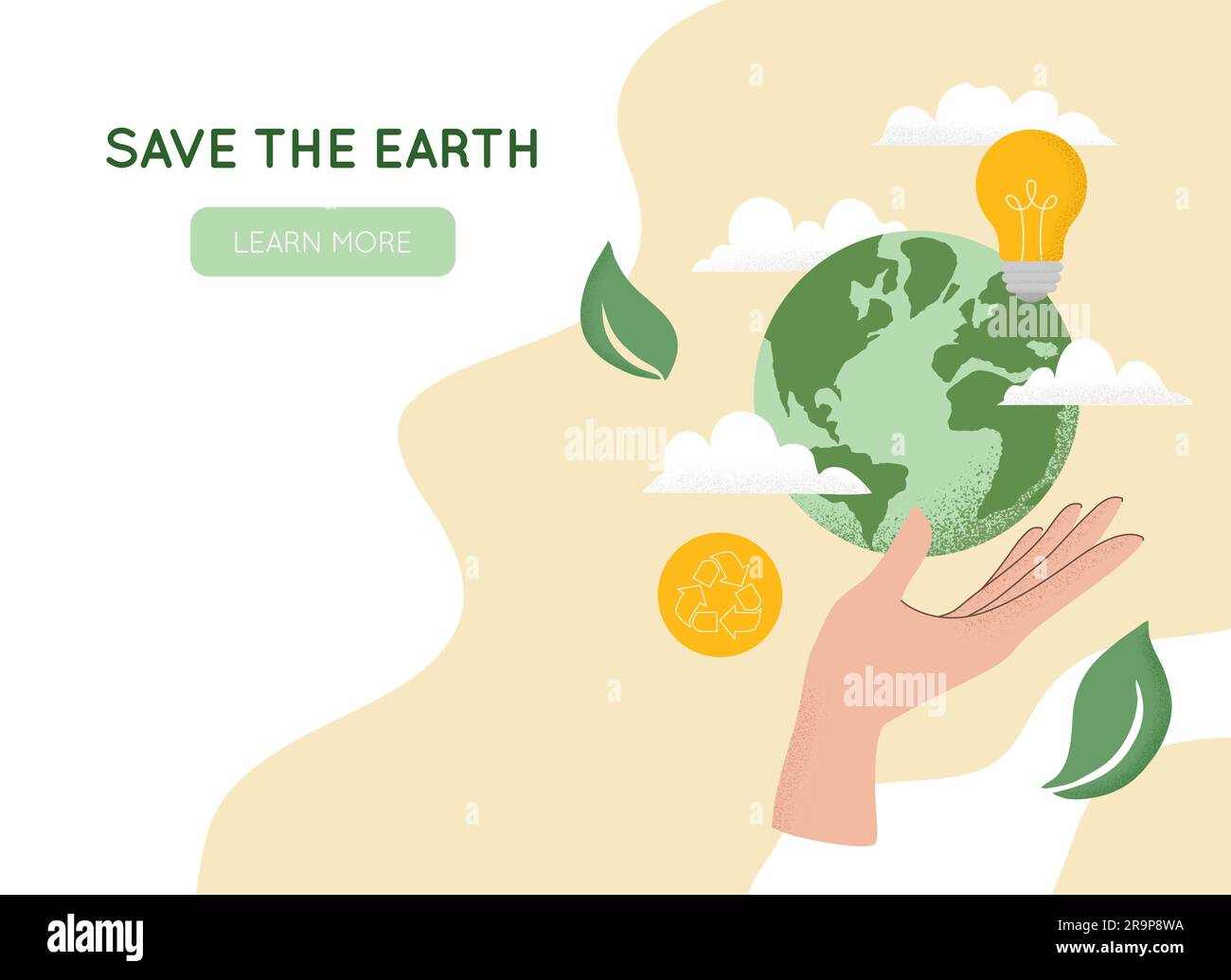 Vector illustration of human hand holding Earth globe, Recycle icon ...