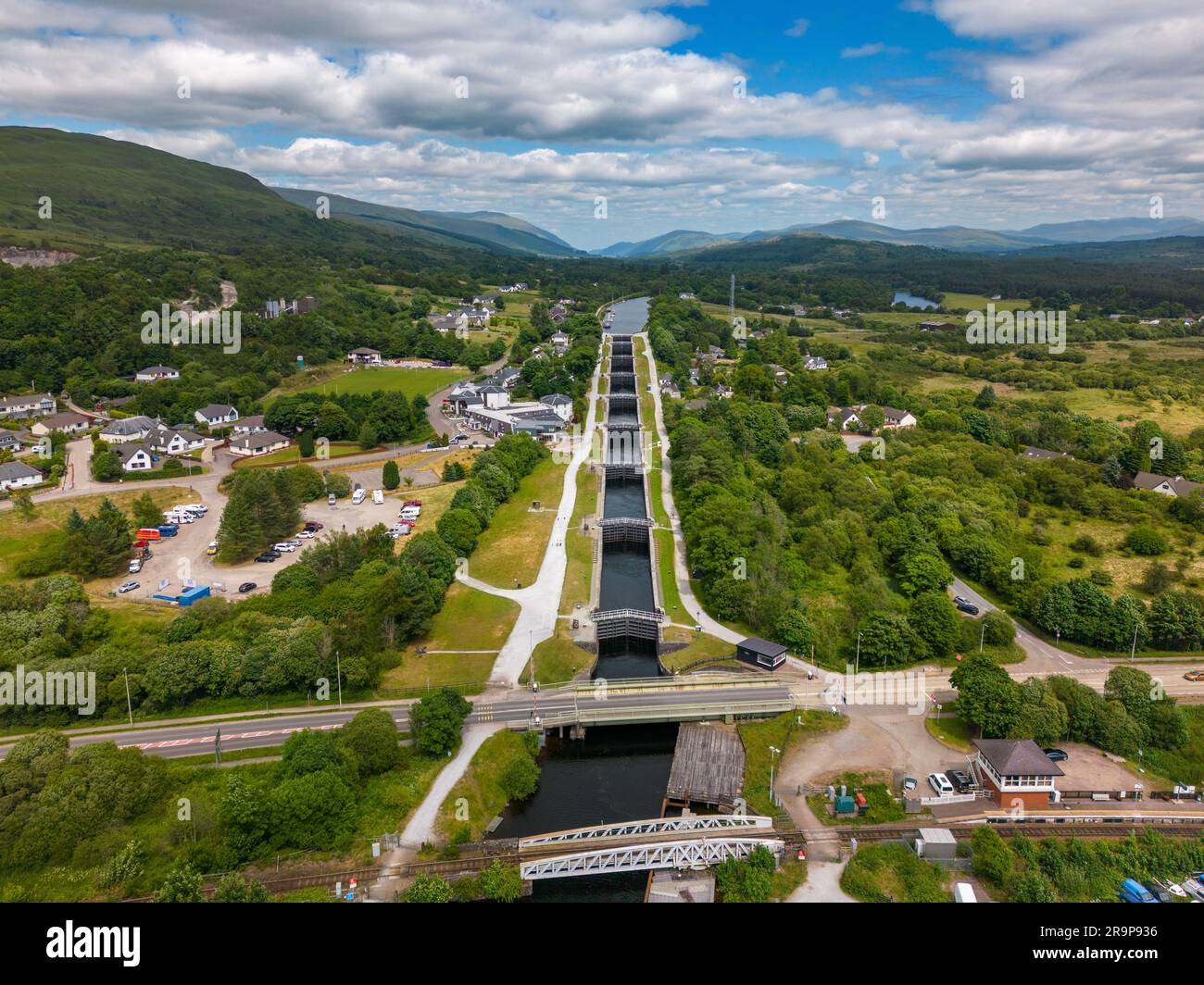 An aerial drone photo of the Neptune's stairs in Fort William. This is ...