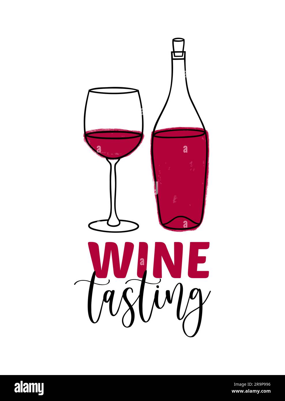 Vector illustration of bottle and glass of sweet or dry red Wine. Icon ...