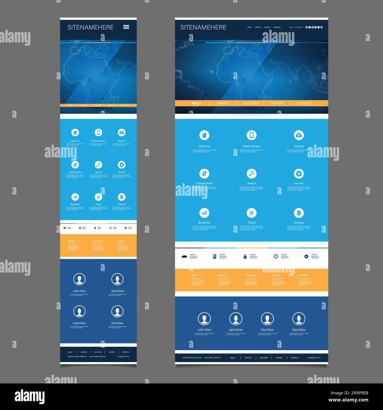 Responsive One Page Website Template - Header Design with World Map ...