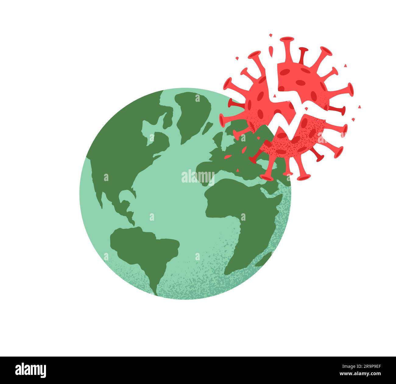 Vector illustration of Earth globe and destroyed Coronavirus spreading ...