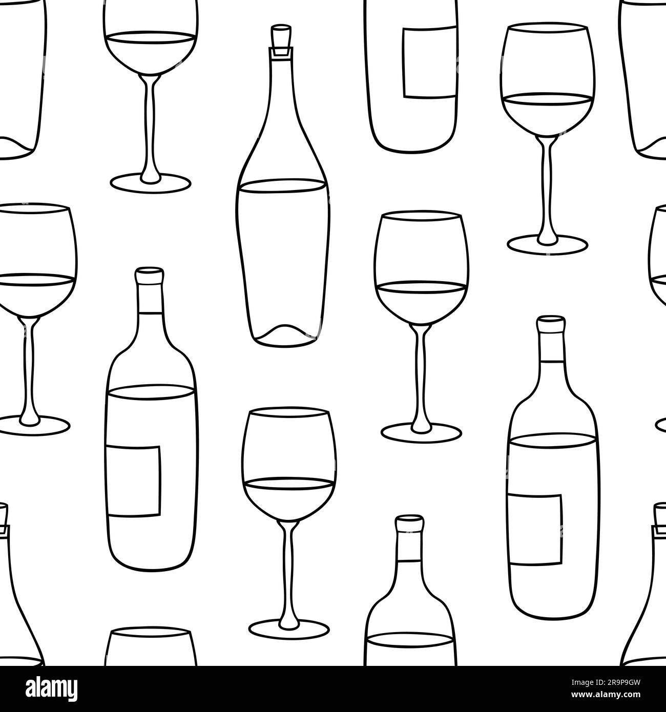 Vector seamless pattern with Wine bottles and glasses. Background for ...