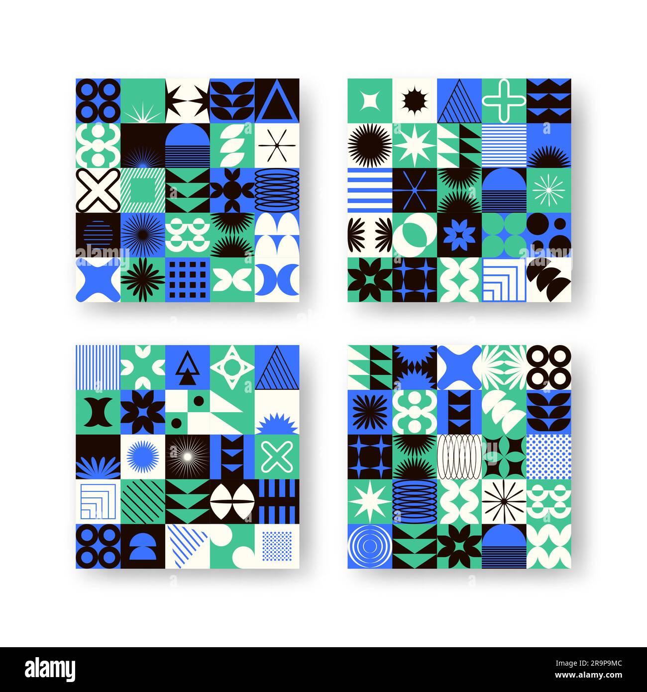 Vector set with abstract colorful minimalistic patchwork geometric ...