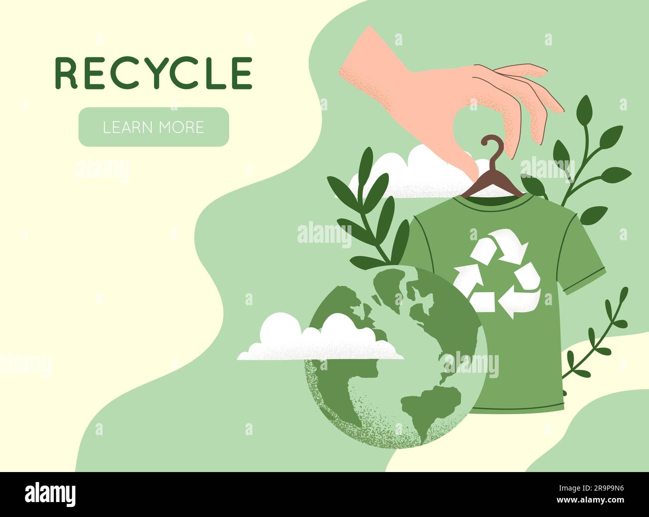 Vector illustration of hand holding green recycling t-shirt, Reuse ...