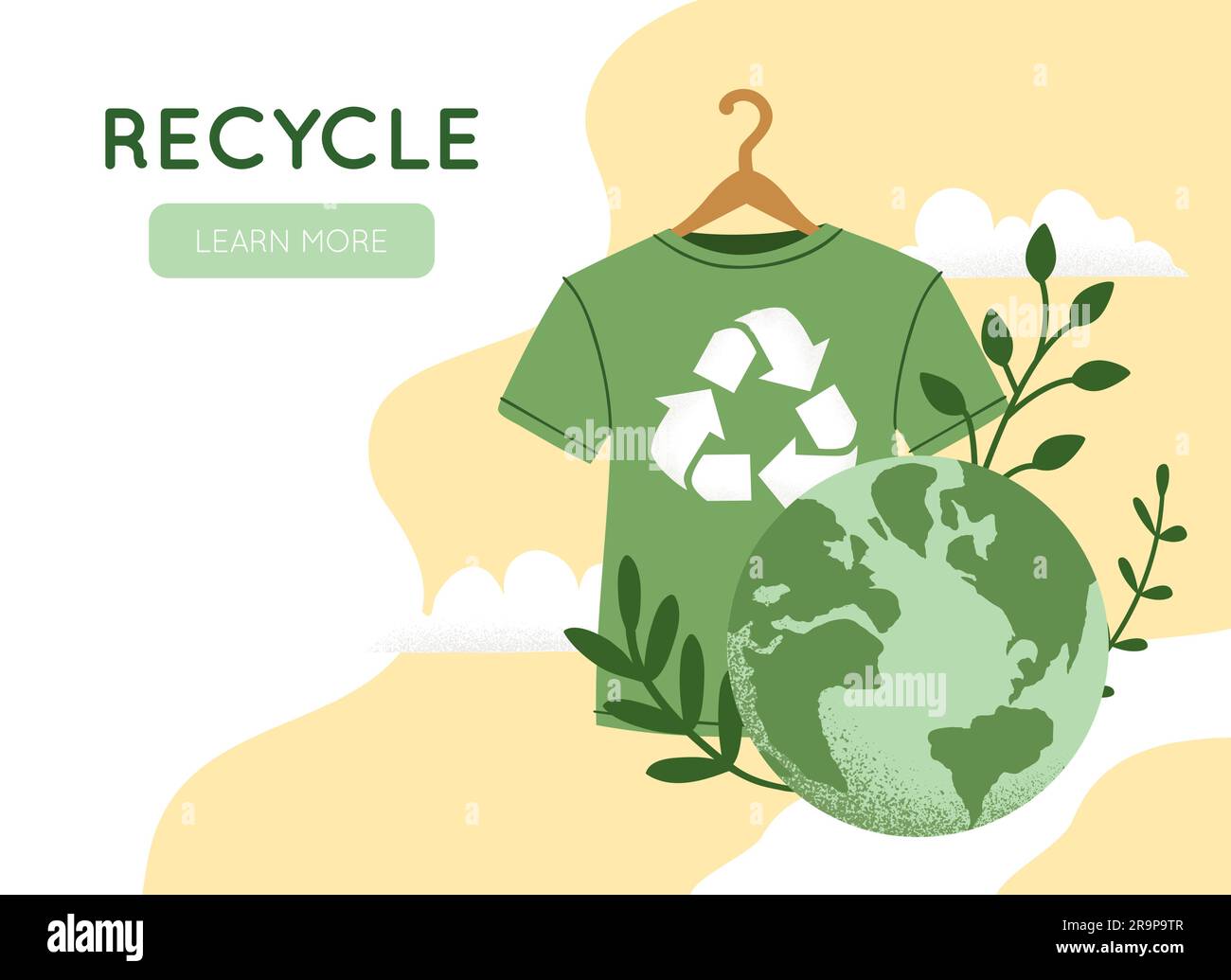Vector illustration of green recycling t-shirt, Reuse, Reduce, Recycle symbol, Earth planet ...
