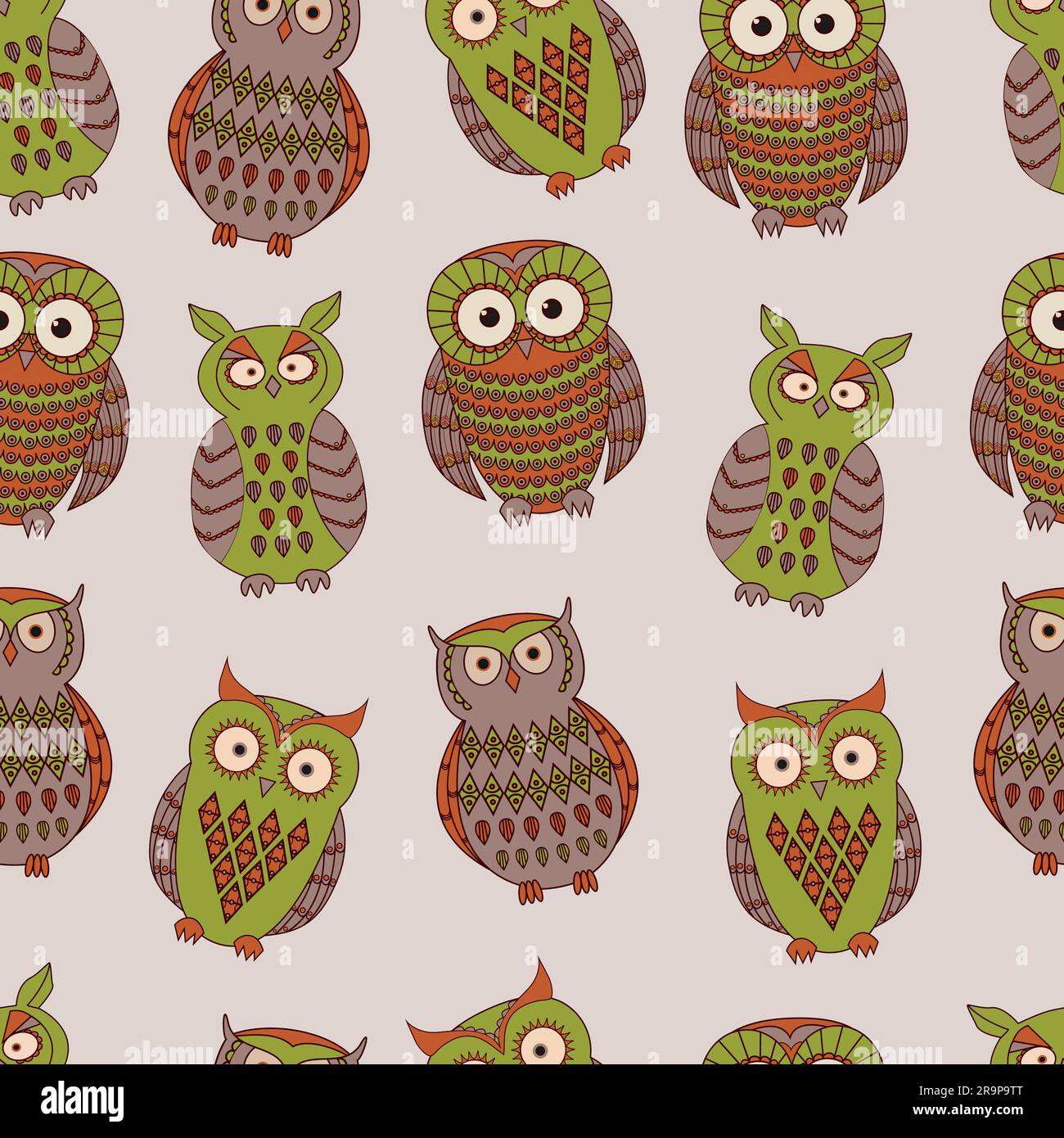 Vector colorful seamless pattern with cute different owls. Can be used ...