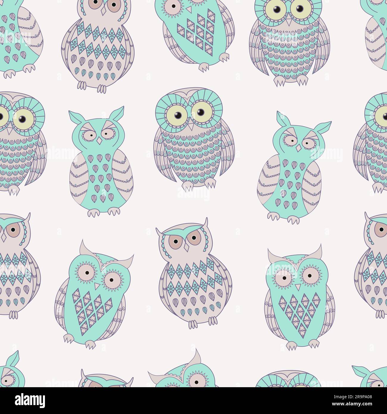 Vector colorful seamless pattern with cute different owls. Can be used ...
