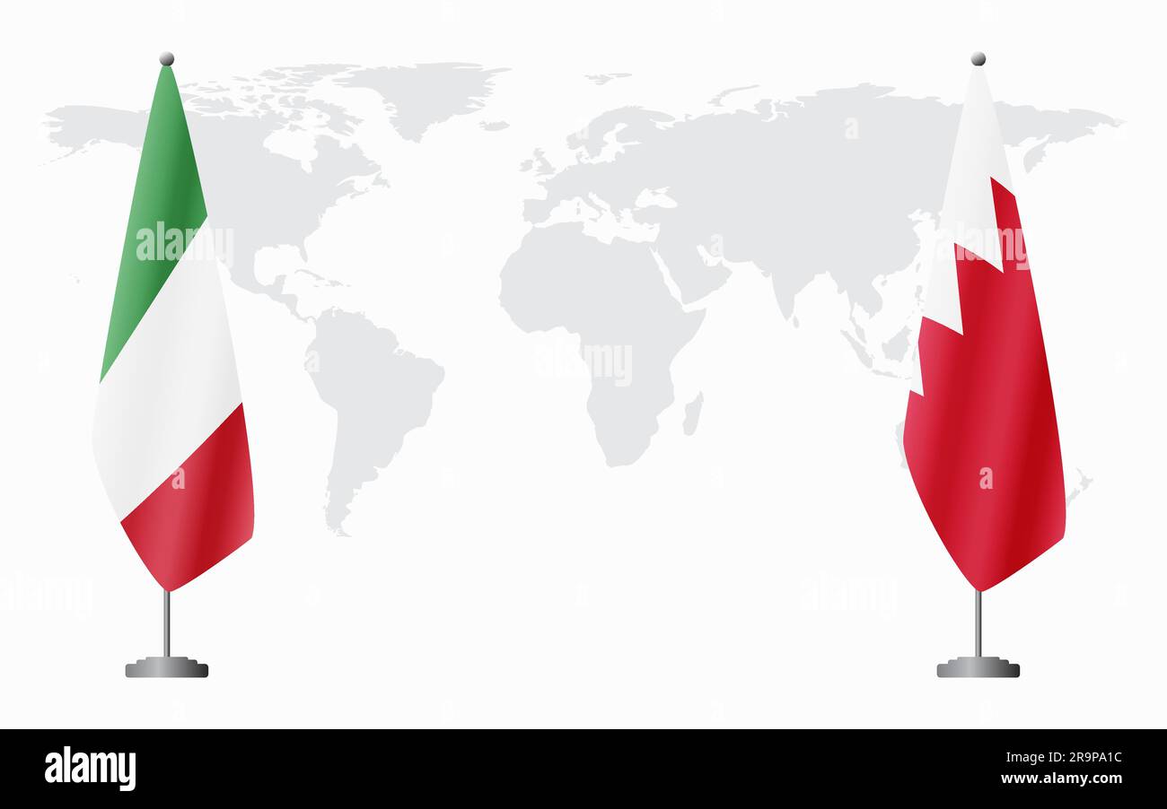 Italy and Bahrain flags for official meeting against background of ...