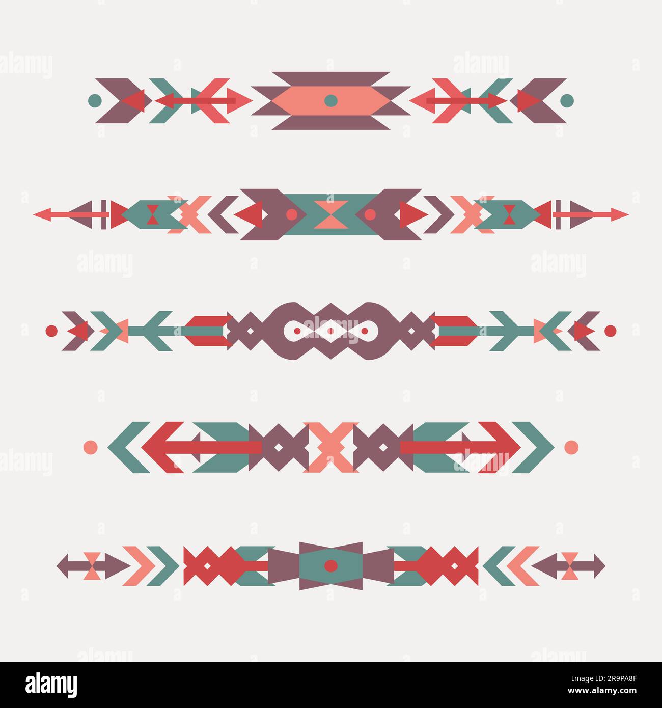 Vector set of decorative ethnic borders with american indian motifs ...