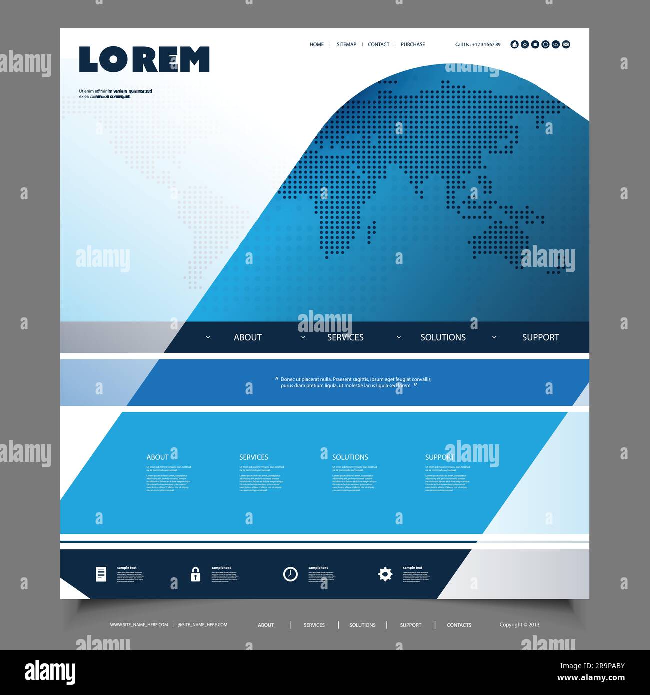 Global Business, Technology - Web Site Template Design with World Map ...