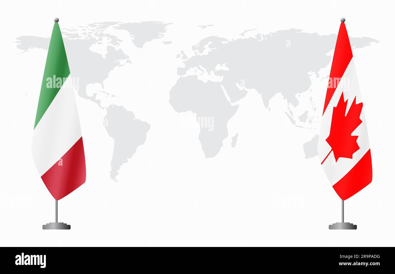 Italy and Canada flags for official meeting against background of world ...
