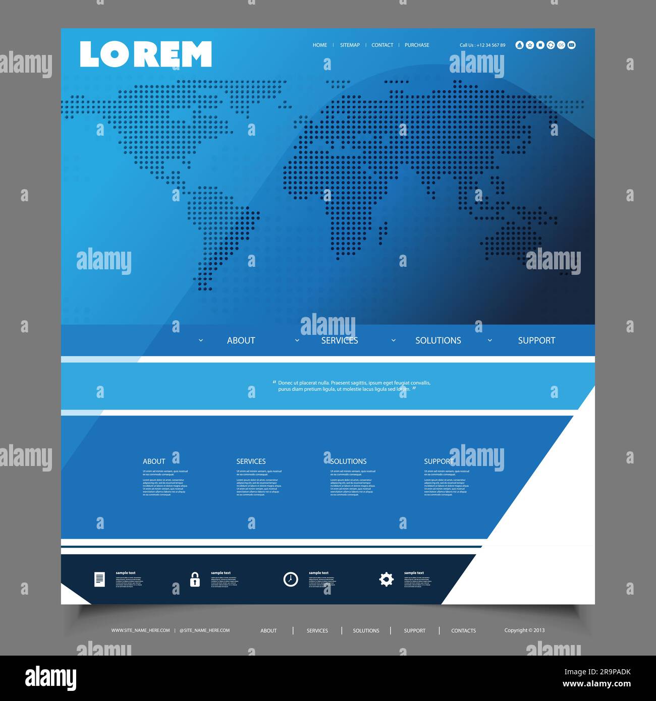 Global Business, Technology - Web Site Template Design with World Map ...