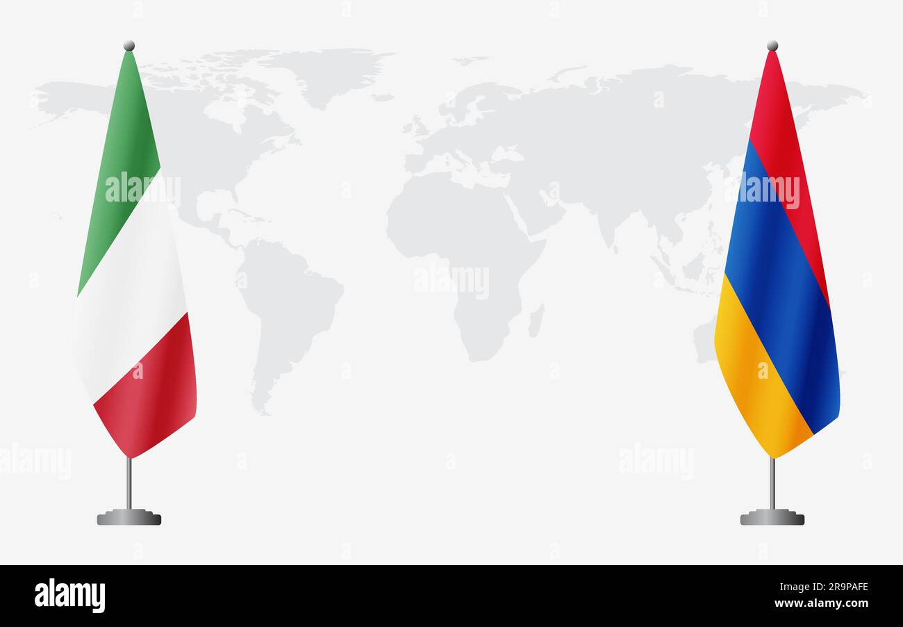 Italy and Armenia flags for official meeting against background of ...