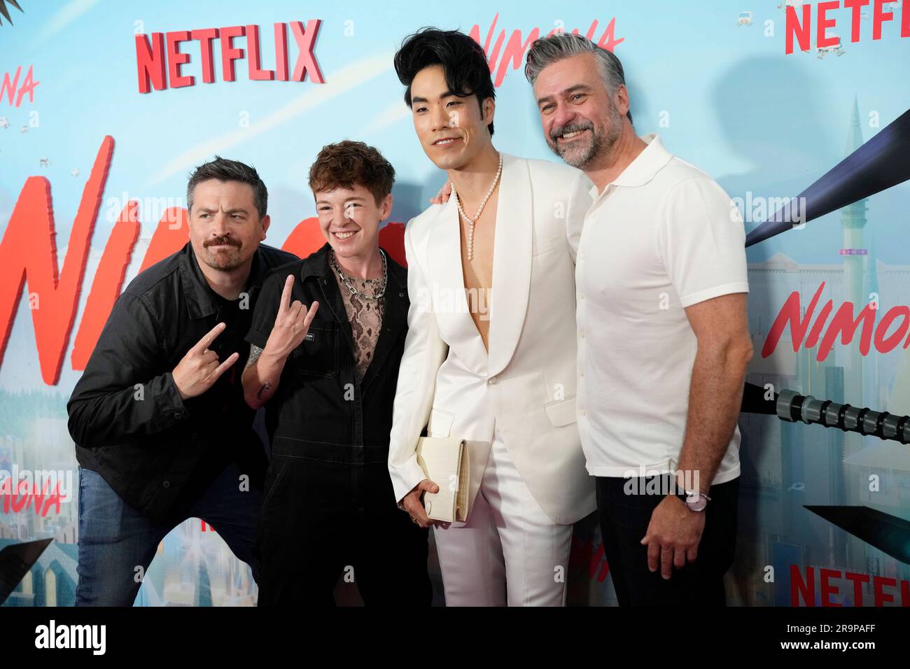 Nick Bruno, left, ND Stevenson, Eugene Lee Yang and Troy Quane attend a screening of Netflix's ...