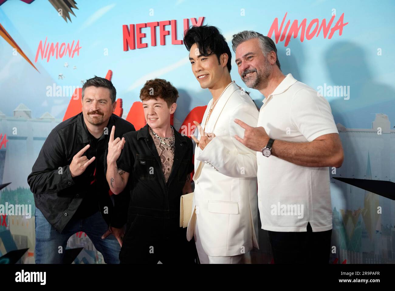 Nick Bruno, left, ND Stevenson, Eugene Lee Yang and Troy Quane attend a screening of Netflix's ...