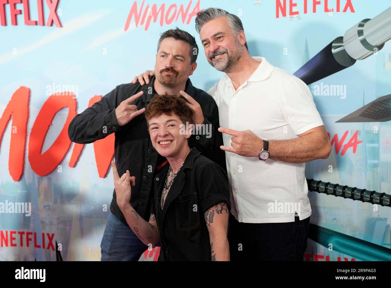 Troy Quane, right, ND Stevenson and Nick Bruno attend a screening of ...