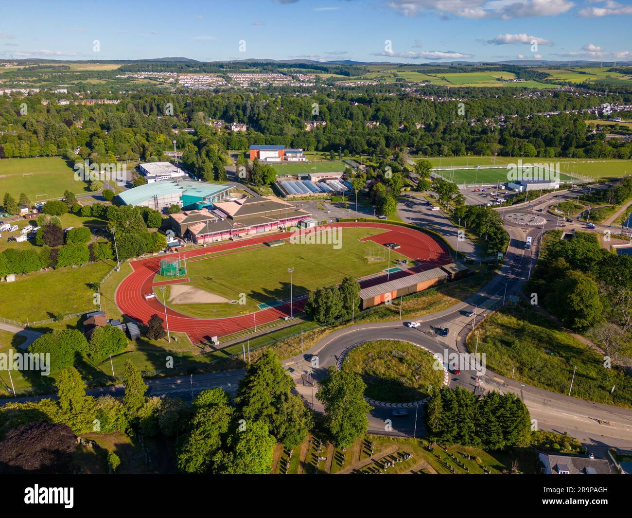 Aerial drone photo of a running track in Inverness, Scotland Stock ...