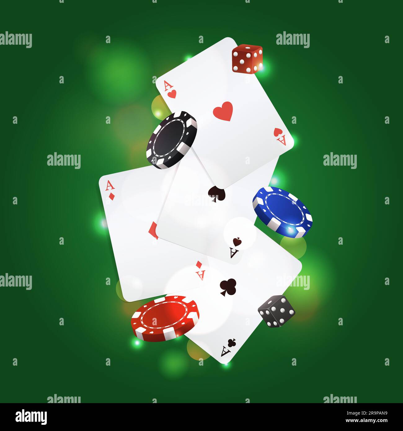 Vector poker background with playing cards, chips and dices Stock ...