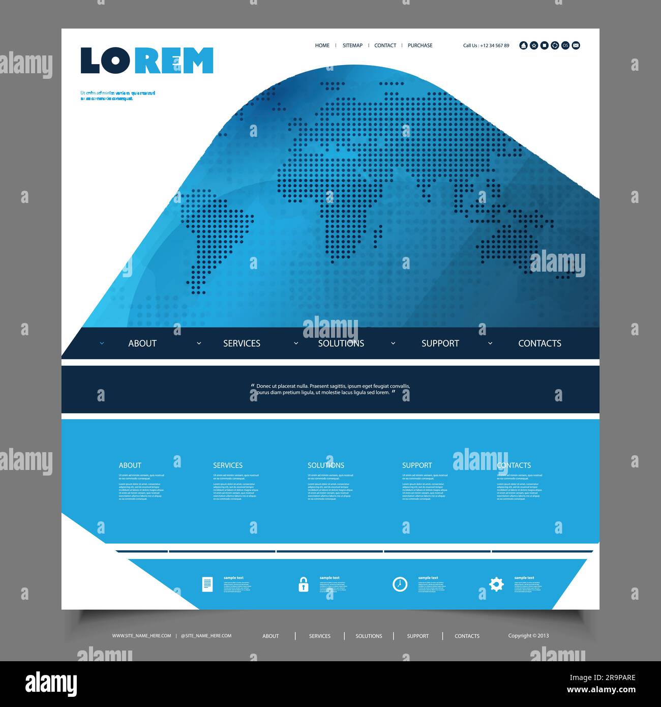 Global Business, Technology - Web Site Template Design with World Map ...