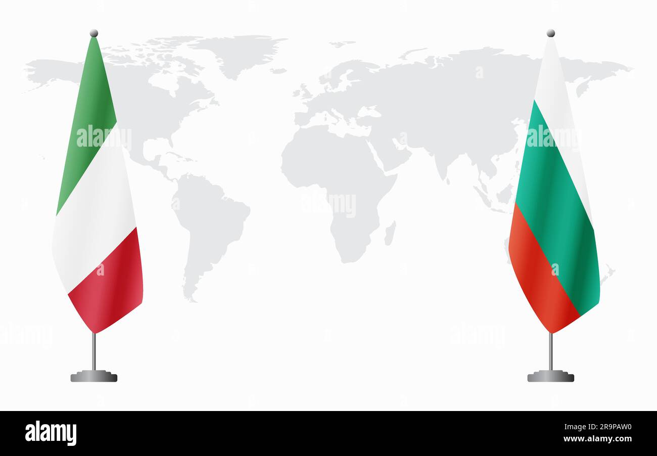 Italy and Bulgaria flags for official meeting against background of ...