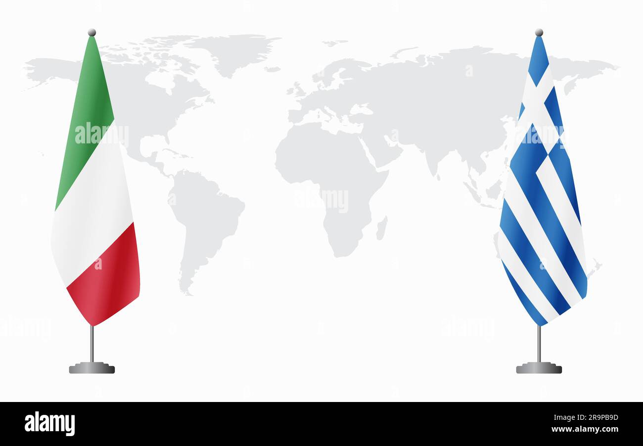 Italy and Greece flags for official meeting against background of world ...