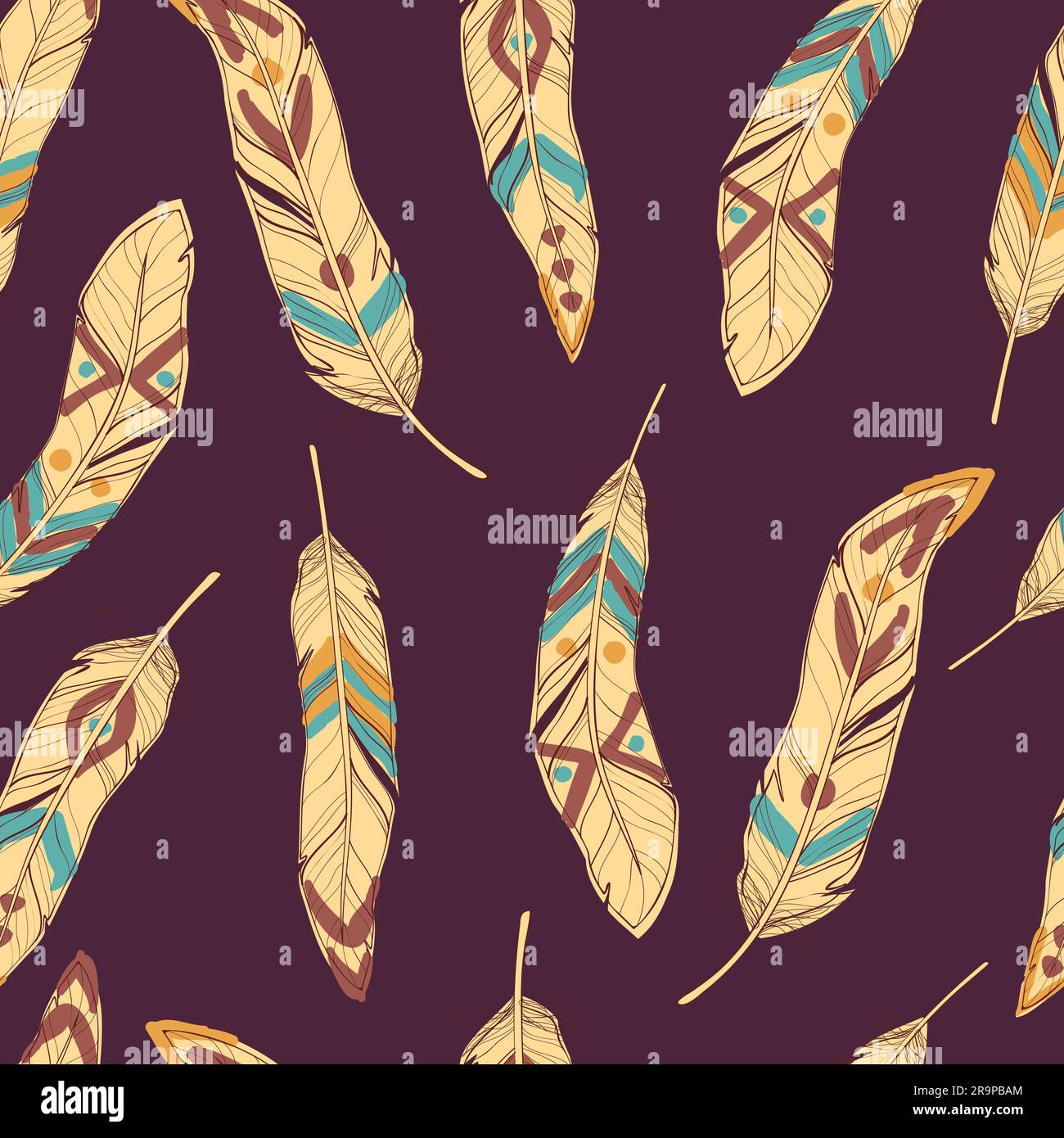 Vector colorful seamless ethnic pattern with decorative feathers Stock ...