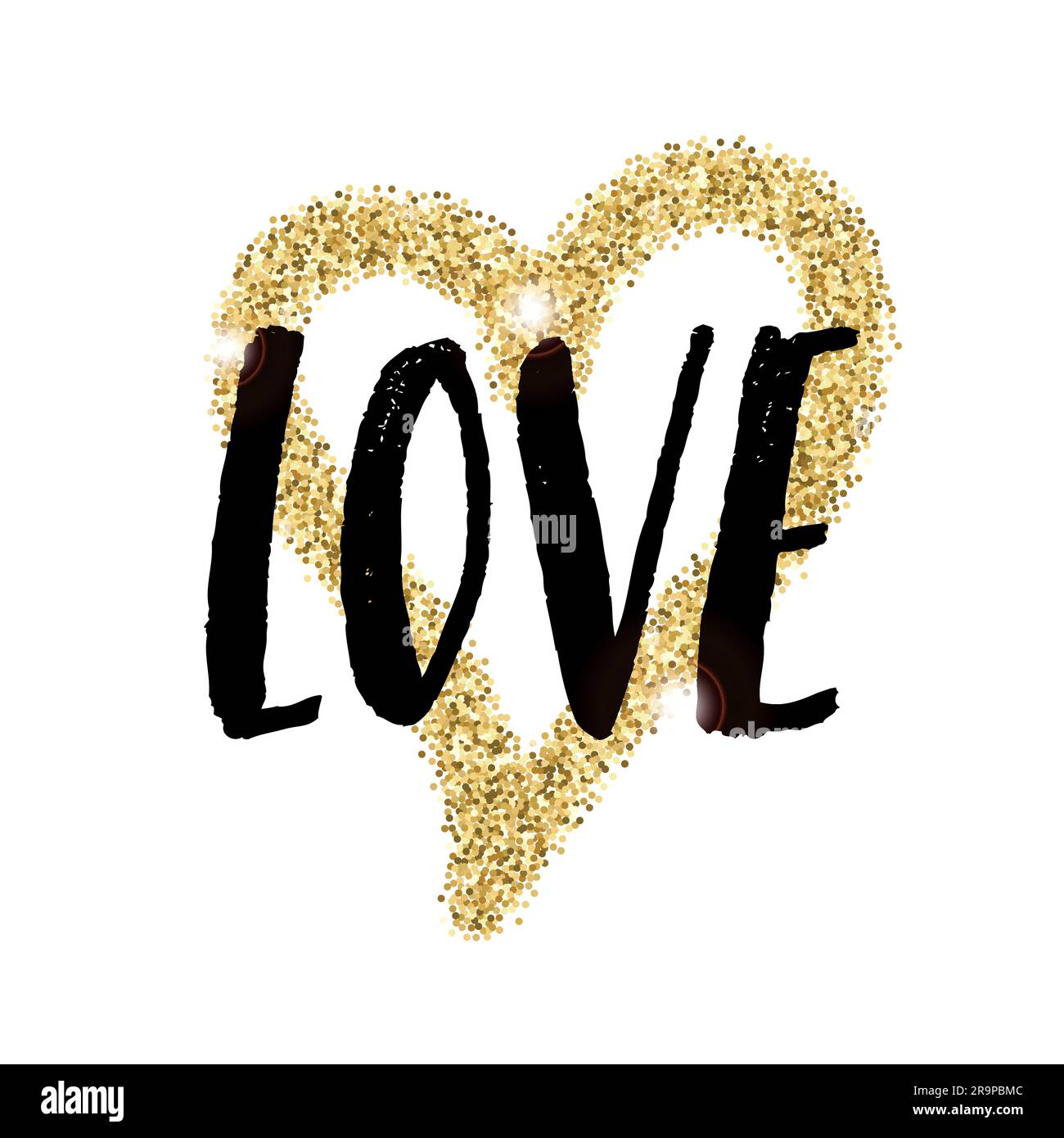 Vector trendy illustration with "Love" lettering and golden glitter ...