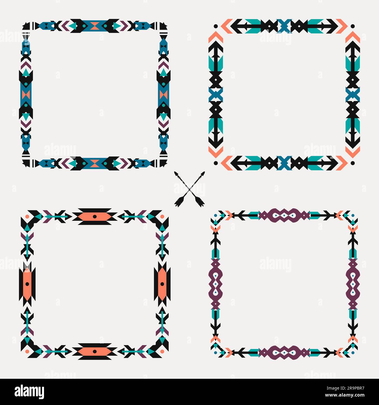 Vector set with abstract geometric ethnic frames. Tribal graphic design ...