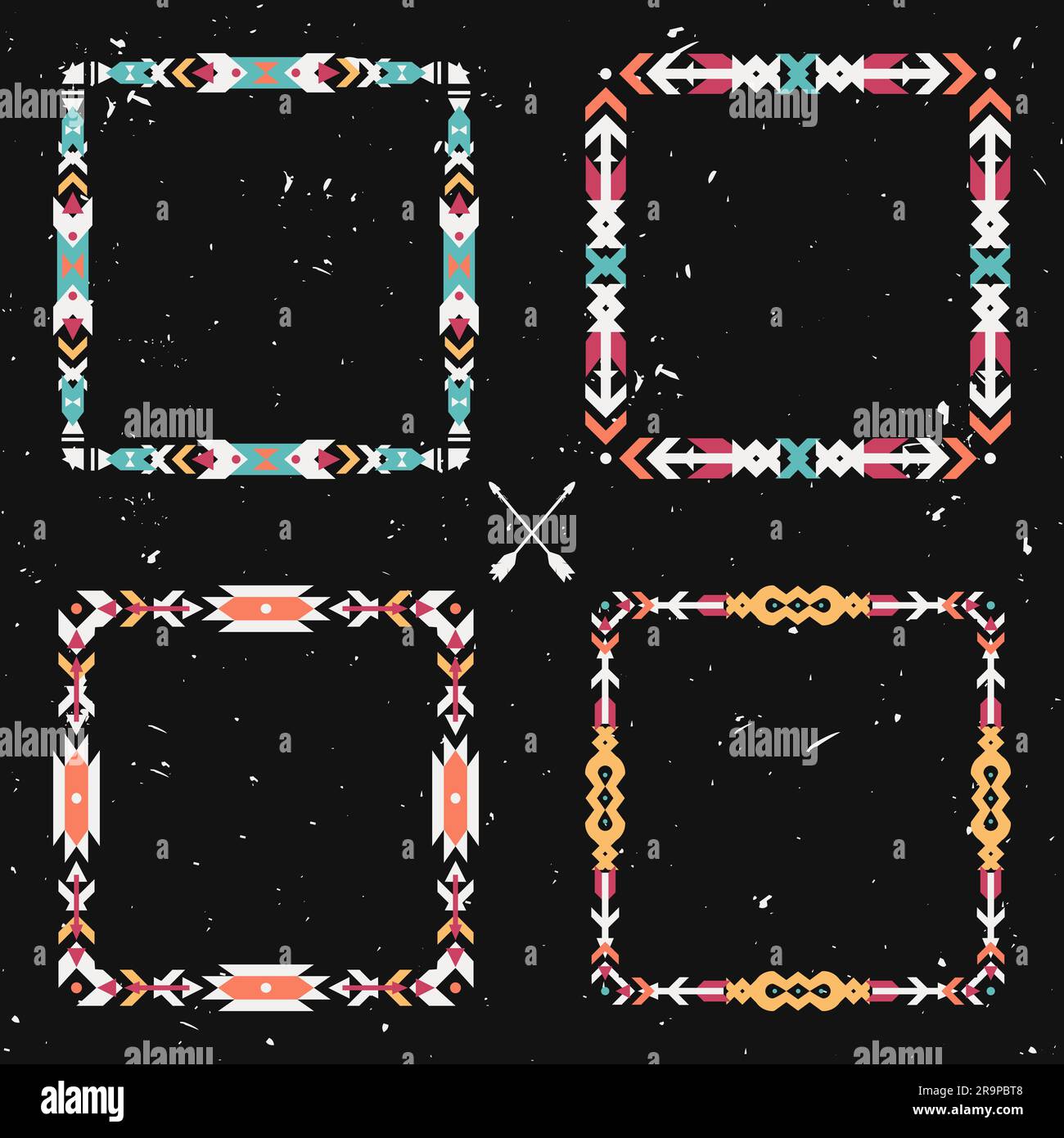 Vector grunge set with abstract geometric ethnic frames. Tribal graphic ...