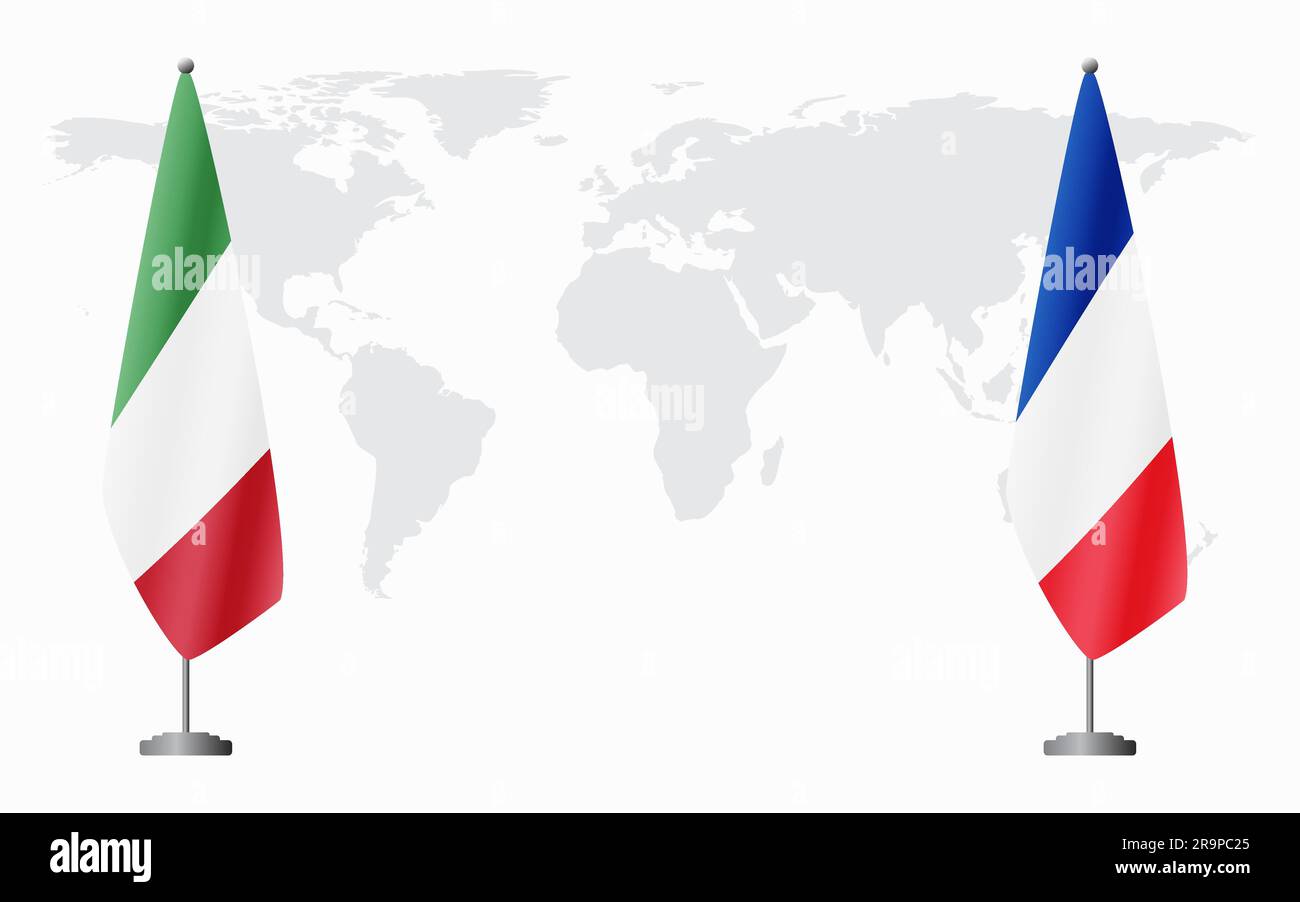Italy and France flags for official meeting against background of world ...