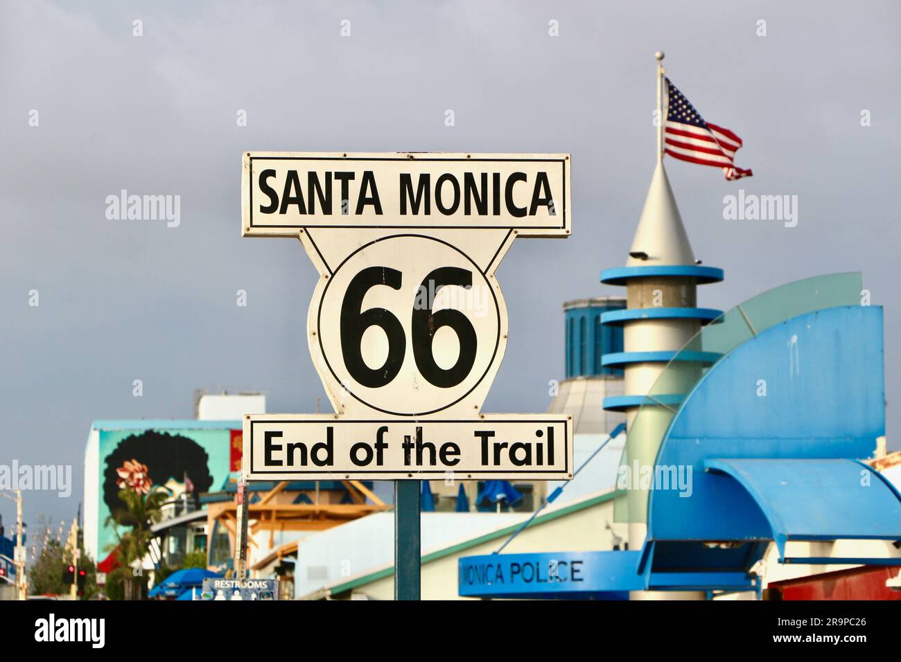 End of the Trail Route 66 sign in late afternoon sunshine with the ...