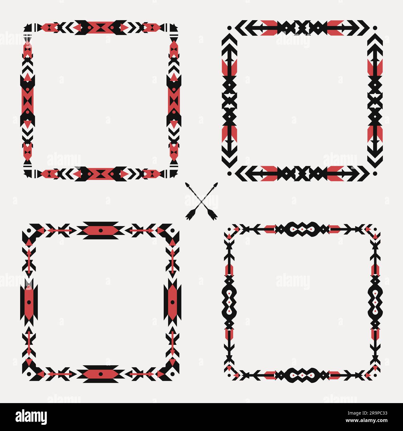 Vector set with abstract geometric ethnic frames. Tribal graphic design ...