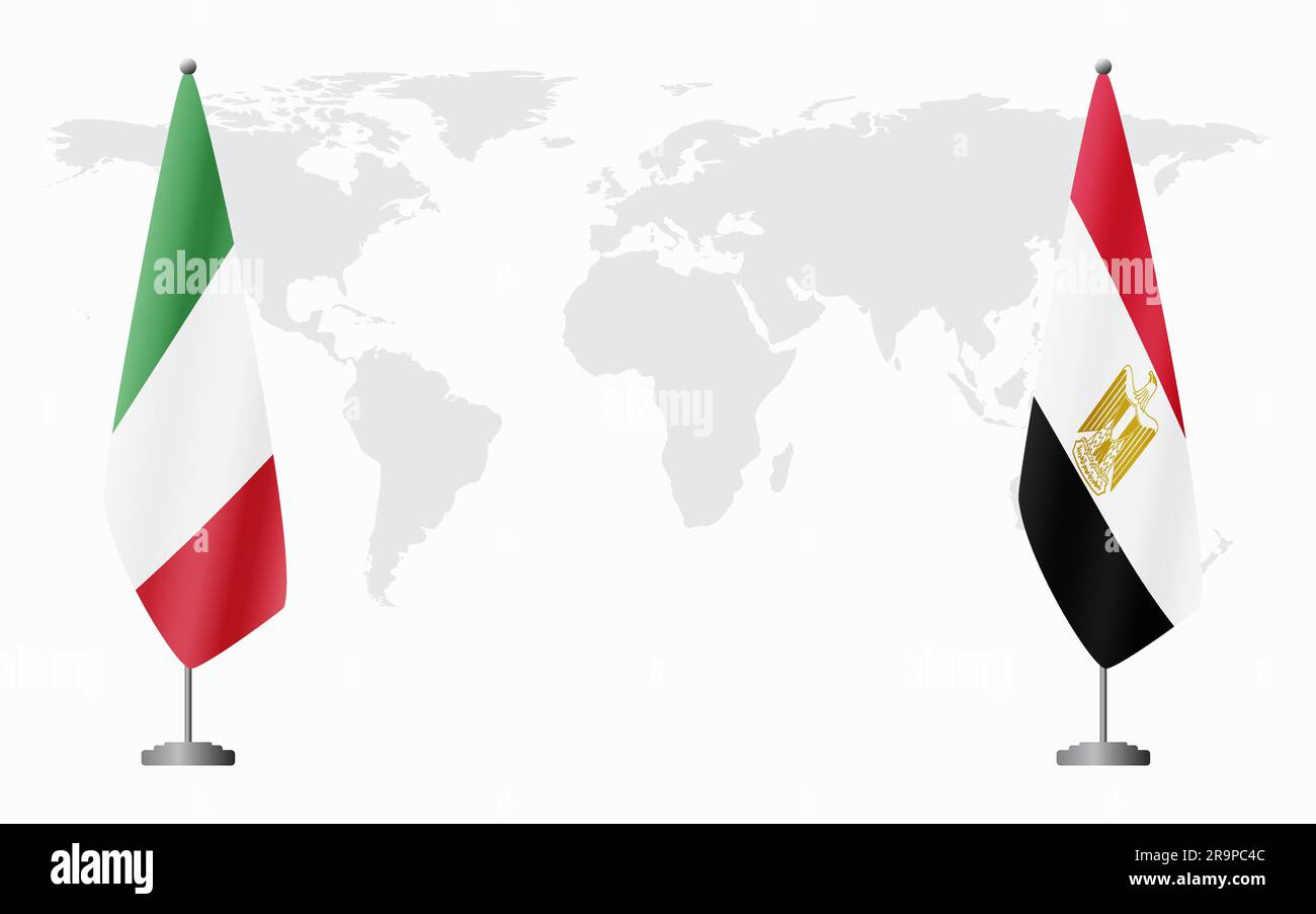 Italy and Egypt flags for official meeting against background of world ...